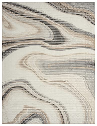 VCNY Home Charisma | Myron Collection | Abstract Marble Soft Low Pile Indoor Area Rug, 8' x 10', Cream