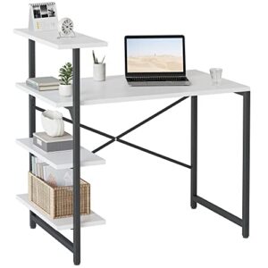 cubicubi small computer desk with shelves 40 inch, home office desk, study writing office table, 3 tier shelf, white