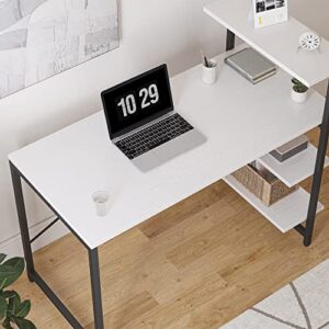 CubiCubi Small Computer Desk with Shelves 40 Inch, Home Office Desk, Study Writing Office Table, 3 Tier Shelf, White