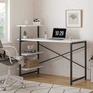 CubiCubi Small Computer Desk with Shelves 40 Inch, Home Office Desk, Study Writing Office Table, 3 Tier Shelf, White