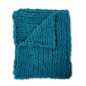 Sterling Letter Chunky Knit Throw Blanket - 40" x 48" - Handwoven - Gorgeous Braided - Breathable - Chenille Yarn - Cozy Blanket - Modern Bedding - Soft Blankets - Bedroom Decor (Caribbean Sea Blue)