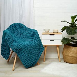 Sterling Letter Chunky Knit Throw Blanket - 40" x 48" - Handwoven - Gorgeous Braided - Breathable - Chenille Yarn - Cozy Blanket - Modern Bedding - Soft Blankets - Bedroom Decor (Caribbean Sea Blue)