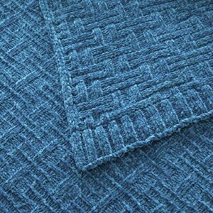 Revdomfly Chenille Cable Knit Blanket Fluffy Knitted Throw Blanket, Cozy Plush Lightweight Woven Blanket for Couch Bed Sofa, 50" x 60", Blue