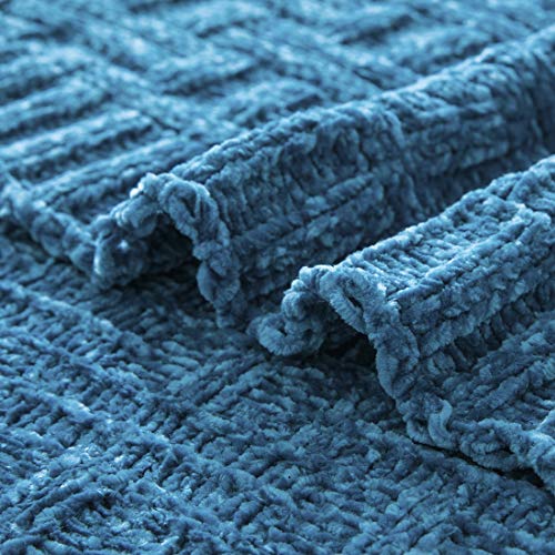 Revdomfly Chenille Cable Knit Blanket Fluffy Knitted Throw Blanket, Cozy Plush Lightweight Woven Blanket for Couch Bed Sofa, 50" x 60", Blue