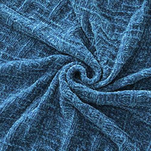 Revdomfly Chenille Cable Knit Blanket Fluffy Knitted Throw Blanket, Cozy Plush Lightweight Woven Blanket for Couch Bed Sofa, 50" x 60", Blue