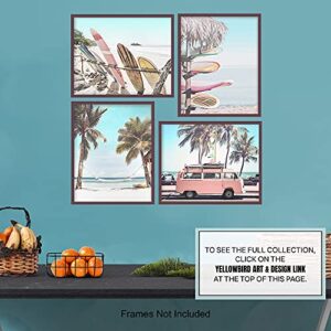 Beach Decor - Beach Wall Art - Tropical Palm Trees, Surfing Posters 8x10 - Unique Home Decor for Lake or Ocean House, Bathroom, Bedroom, Living Room, Office - Gift for Surfers - Nautical Photo Set