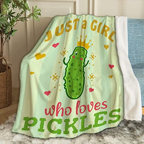 ARTBLANKET Just A Girl Who Loves Pickles Throw Blanket Fannel Fleece Microfiber Plush Bed Blanket Super Soft Blanket for All Season Bed Couch Sofa 80x60 in for Adult