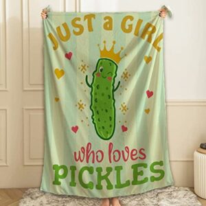 ARTBLANKET Just A Girl Who Loves Pickles Throw Blanket Fannel Fleece Microfiber Plush Bed Blanket Super Soft Blanket for All Season Bed Couch Sofa 80x60 in for Adult