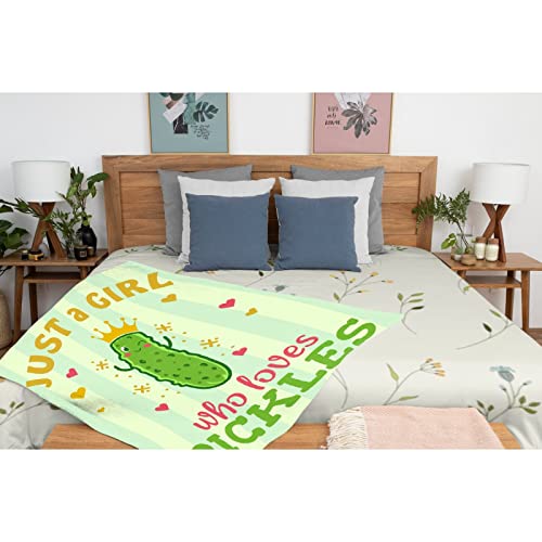 ARTBLANKET Just A Girl Who Loves Pickles Throw Blanket Fannel Fleece Microfiber Plush Bed Blanket Super Soft Blanket for All Season Bed Couch Sofa 80x60 in for Adult