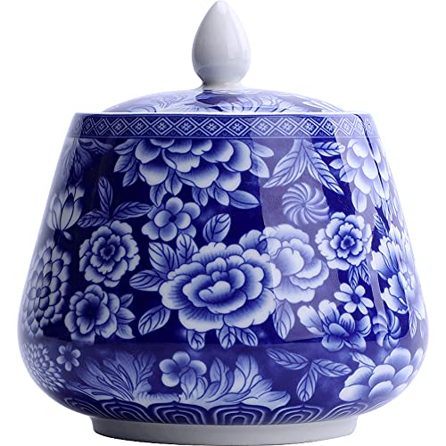 RabyLeo Decorative Jars, Ancient Chinese Blue and White Porcelain Ceramic Storage Box, with Sealed Lids, Home Kitchen Dining Decoration (Helmet jars)