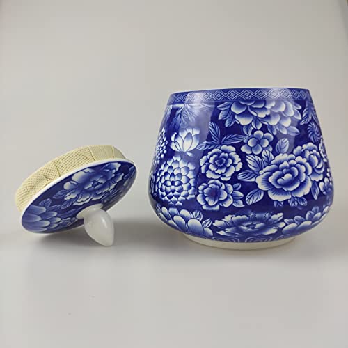 RabyLeo Decorative Jars, Ancient Chinese Blue and White Porcelain Ceramic Storage Box, with Sealed Lids, Home Kitchen Dining Decoration (Helmet jars)