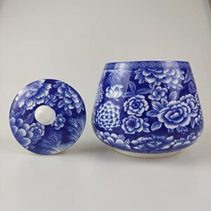 RabyLeo Decorative Jars, Ancient Chinese Blue and White Porcelain Ceramic Storage Box, with Sealed Lids, Home Kitchen Dining Decoration (Helmet jars)