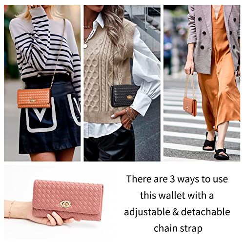 U+U Small Wallet Purses for Women Crossbody Bag Woven Credit Card Holder with Detachable Metal Chain Cell Phone Purse Women's Shoulder Handbags（Black）