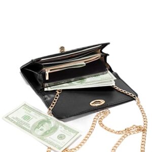 U+U Small Wallet Purses for Women Crossbody Bag Woven Credit Card Holder with Detachable Metal Chain Cell Phone Purse Women's Shoulder Handbags（Black）