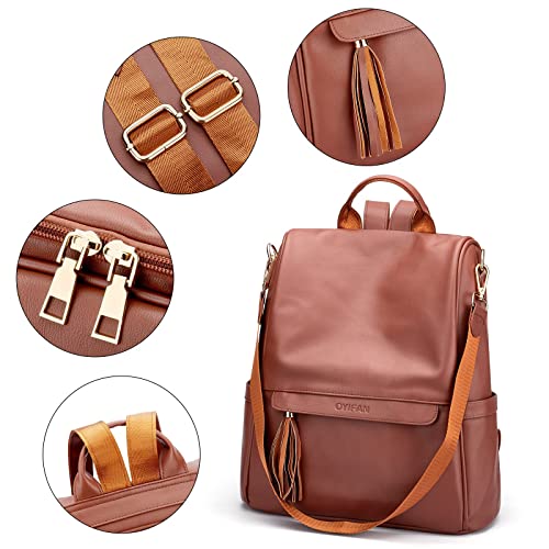 Oyifan Womens Leather Backpack Purse Bookbag Purse Anti-theft Travel Backpack Convertible Handbag