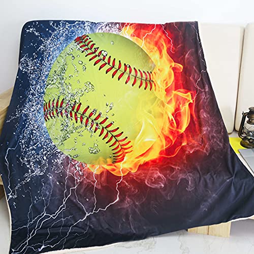 SKOLOO Softball Blanket for Girls and Boys, Yellow Soft Throw Blanket for Couch, Warm Cozy Fur Throw Blanket for Teens Girls Boys Men Women Birthday or Christmas, Blankets Gift for Winter