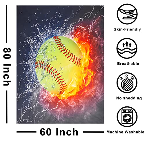 SKOLOO Softball Blanket for Girls and Boys, Yellow Soft Throw Blanket for Couch, Warm Cozy Fur Throw Blanket for Teens Girls Boys Men Women Birthday or Christmas, Blankets Gift for Winter