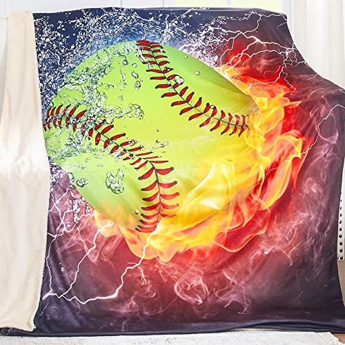 SKOLOO Softball Blanket for Girls and Boys, Yellow Soft Throw Blanket for Couch, Warm Cozy Fur Throw Blanket for Teens Girls Boys Men Women Birthday or Christmas, Blankets Gift for Winter