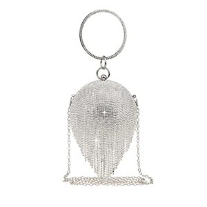 guozi womens round ball crystal evening clutch purse with tassel, glitter rhinestones crossbody shoulder handbag for wedding party