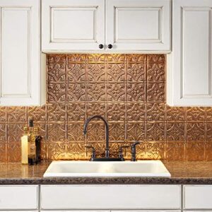 FASÄDE Traditional Style/Pattern 1 Decorative Vinyl 18in x 24in Backsplash Panel in Polished Copper (5 Pack)