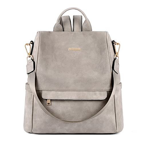 CLUCI Backpack Purse for Women Leather Fashion Large Designer Travel Bag Ladies Shoulder Bags Two-Toned Vintage Gray