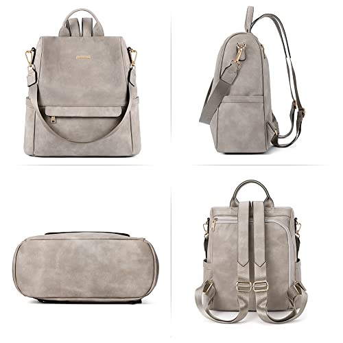 CLUCI Backpack Purse for Women Leather Fashion Large Designer Travel Bag Ladies Shoulder Bags Two-Toned Vintage Gray