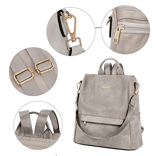 CLUCI Backpack Purse for Women Leather Fashion Large Designer Travel Bag Ladies Shoulder Bags Two-Toned Vintage Gray