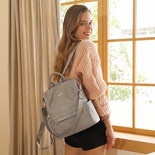 CLUCI Backpack Purse for Women Leather Fashion Large Designer Travel Bag Ladies Shoulder Bags Two-Toned Vintage Gray