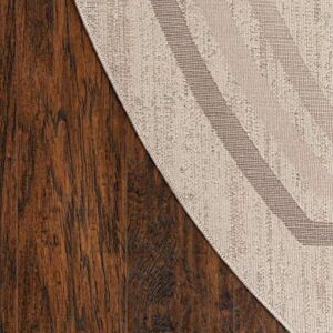 Unique Loom Oasis Collection Modern, High-Low Pile, Border, Stripes, Abstract Area Rug (7' 0 x 7' 0 Round, Brown/Beige)