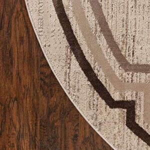 Unique Loom Oasis Collection Modern, High-Low Pile, Border, Stripes, Abstract Area Rug (7' 0 x 7' 0 Round, Brown/Beige)