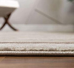 Unique Loom Oasis Collection Modern, High-Low Pile, Border, Stripes, Abstract Area Rug (7' 0 x 7' 0 Round, Brown/Beige)