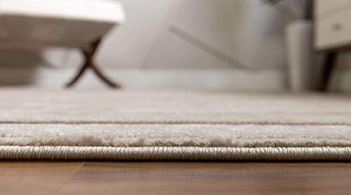 Unique Loom Oasis Collection Modern, High-Low Pile, Border, Stripes, Abstract Area Rug (7' 0 x 7' 0 Round, Brown/Beige)