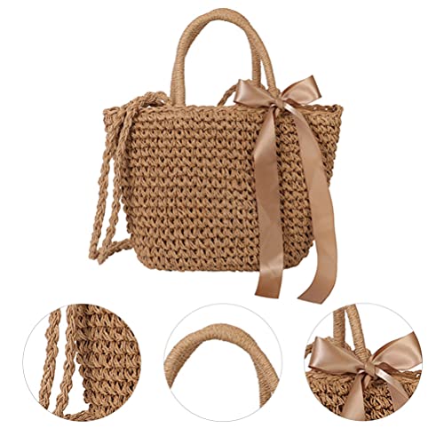 Amosfun straw purse crochet bag tote large beach with zipper rattan bags for women- Woven Handbag Woven Bag Beach Bag Storage- Bag Grass Bag Cross- body Bag