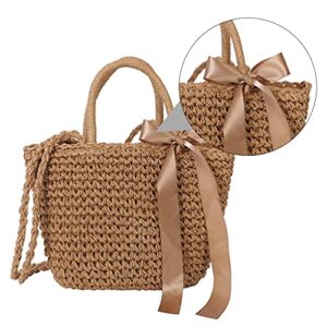 Amosfun straw purse crochet bag tote large beach with zipper rattan bags for women- Woven Handbag Woven Bag Beach Bag Storage- Bag Grass Bag Cross- body Bag