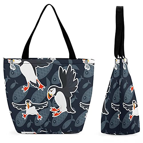 Atlantic Puffin Women's Shopping Tote Bag Large Handbag Shoulder Purse Travel Pouch With Zipper