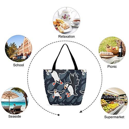 Atlantic Puffin Women's Shopping Tote Bag Large Handbag Shoulder Purse Travel Pouch With Zipper