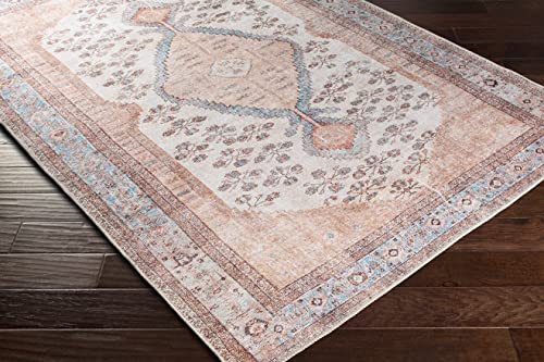 Moora Machine Washable Area Rug - Oriental Persian Medallion Pattern - Bohemian Floral Living Room Carpet - Pink, Blue, Beige, Cream - 7'10" x 10'2"