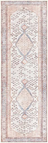 Moora Machine Washable Area Rug - Oriental Persian Medallion Pattern - Bohemian Floral Living Room Carpet - Pink, Blue, Beige, Cream - 7'10" x 10'2"