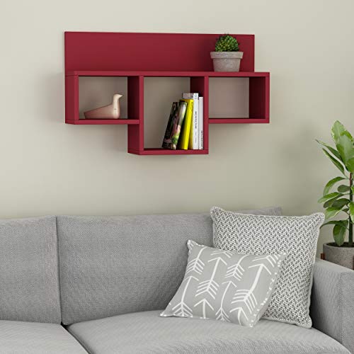 Ada Home Decor Warrington Modern Burgundy Wall Shelf 19.29'' H x 31.5'' W x 7.87'' D / Wall Storage / Shelving Unit