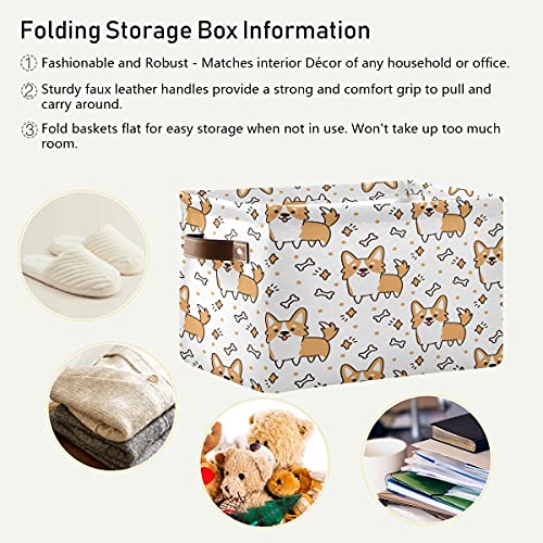 Cute Animal Dog Pattern Storage Bin with Handle Foldable Canvas Storage Basket Box Cube Organizer for Bedroom Home Office Closet Shelve Clothes Toy,1PC