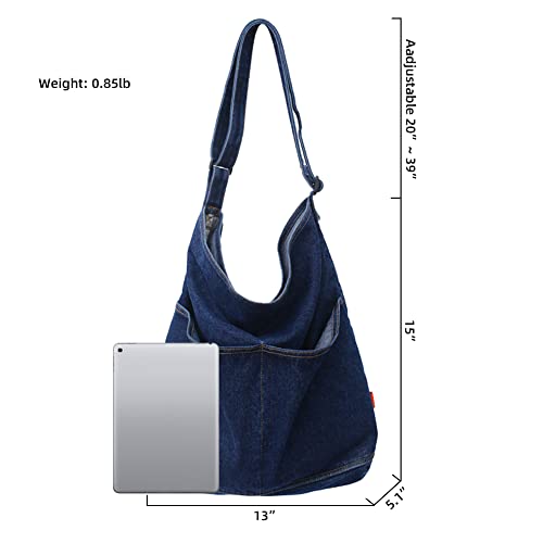 ROUROU Denim Shoulder Bag for Women Hobo Tote Bag Casual Canvas Bag Retro Crossbody Bag Large Capacity Purse