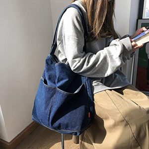 ROUROU Denim Shoulder Bag for Women Hobo Tote Bag Casual Canvas Bag Retro Crossbody Bag Large Capacity Purse