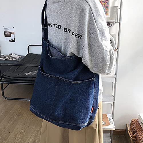 ROUROU Denim Shoulder Bag for Women Hobo Tote Bag Casual Canvas Bag Retro Crossbody Bag Large Capacity Purse