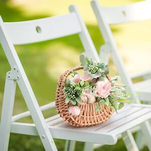 Fofetbfo Half-moon Mini Straw Rattan Baskets, Hand-woven Flower Basket with Handle, Retro Storage Containers, Khaki