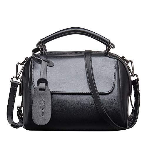 LAORENTOU Vegan Leather Small Handbags for Women Synthetic Leather Purse Square Handbag Shoulder Crossbody Bags for Women (Black)