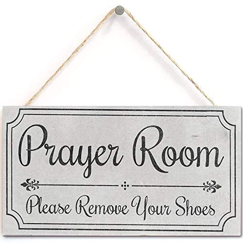 TOMATO FANQIE Prayer Room Please Remove Your Shoes' - Door Sign - Handmade Shabby Chic Wooden Door Sign/Plaque Wooden Hanging Sign 5" X 10" (US-G041)