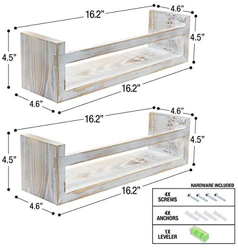 Sorbus Floating Shelves - Rustic Floating Book Shelves Wall Mount Wooden Hanging Ledge Storage Shelf Organizer for Kids Room Baby Nursery Decor, Living Room Playroom, Bathroom, Bedroom etc, Set of 2