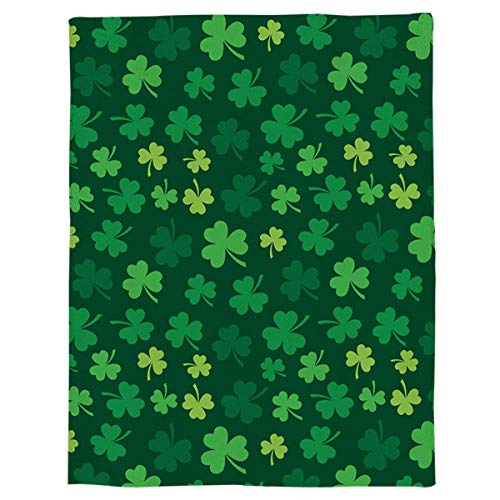 Victories Flannel Throw Blanket for All Season,St. Patrick's Day Clover Dark Green Background Cozy Plush Warm Soft Leisure Fleece Blankets for Bed Sofa Chair Decor 40x50IN