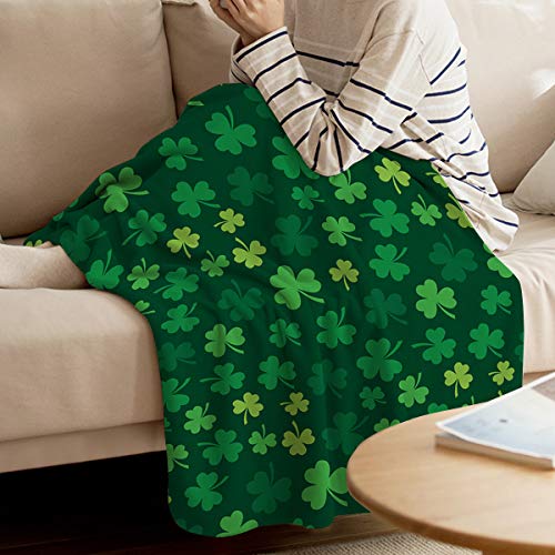 Victories Flannel Throw Blanket for All Season,St. Patrick's Day Clover Dark Green Background Cozy Plush Warm Soft Leisure Fleece Blankets for Bed Sofa Chair Decor 40x50IN