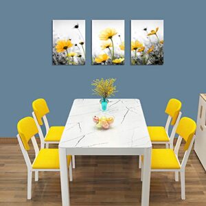 Flowers Canvas Art Wall Decor Black and White Framed Galsang Floral Prints and Posters Wall Hanging Decorations Ready to Hang for Bedroom Bathroom (yellow, 12"x16"x3Panles)